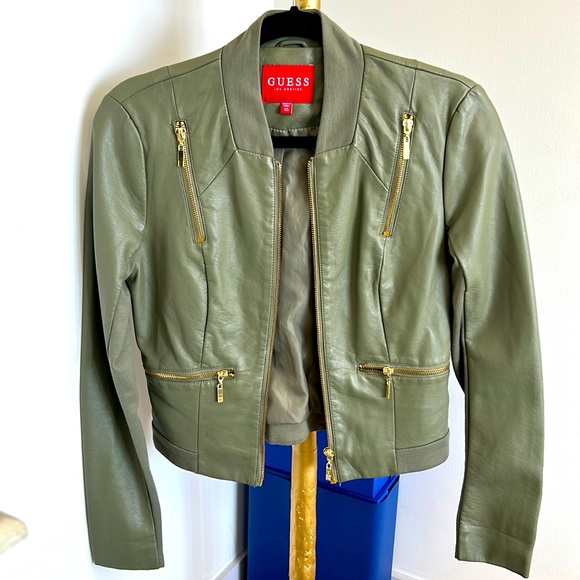 Guess | Jackets & Coats | Xs Guess Army Green Leather Jacket | Poshmark